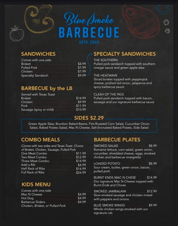 Menu at Big Smoke Barbecue, Hays