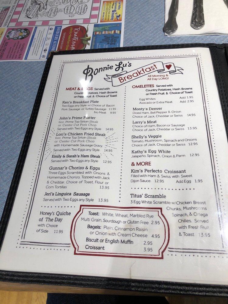 Menu at Bonnie Lu's cafe, Ojai