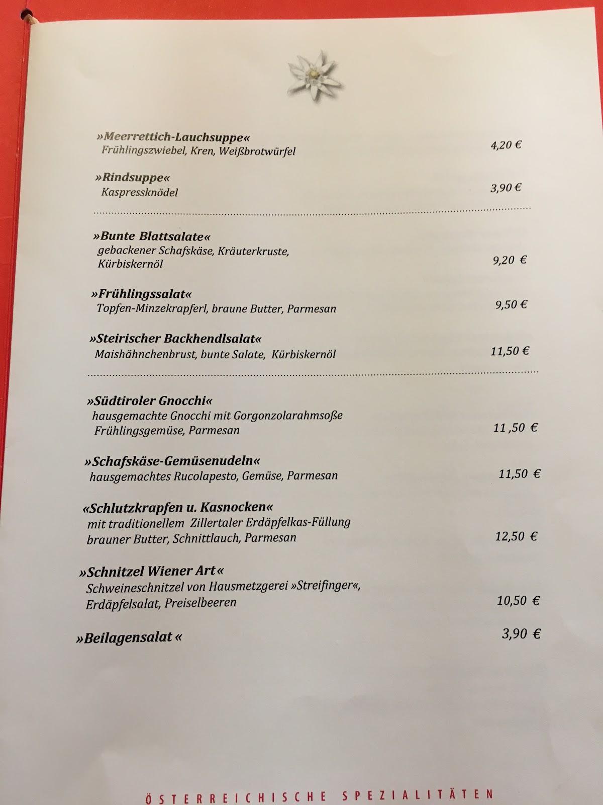 Speisekarte von Die Perle Tirols restaurant, Freyung