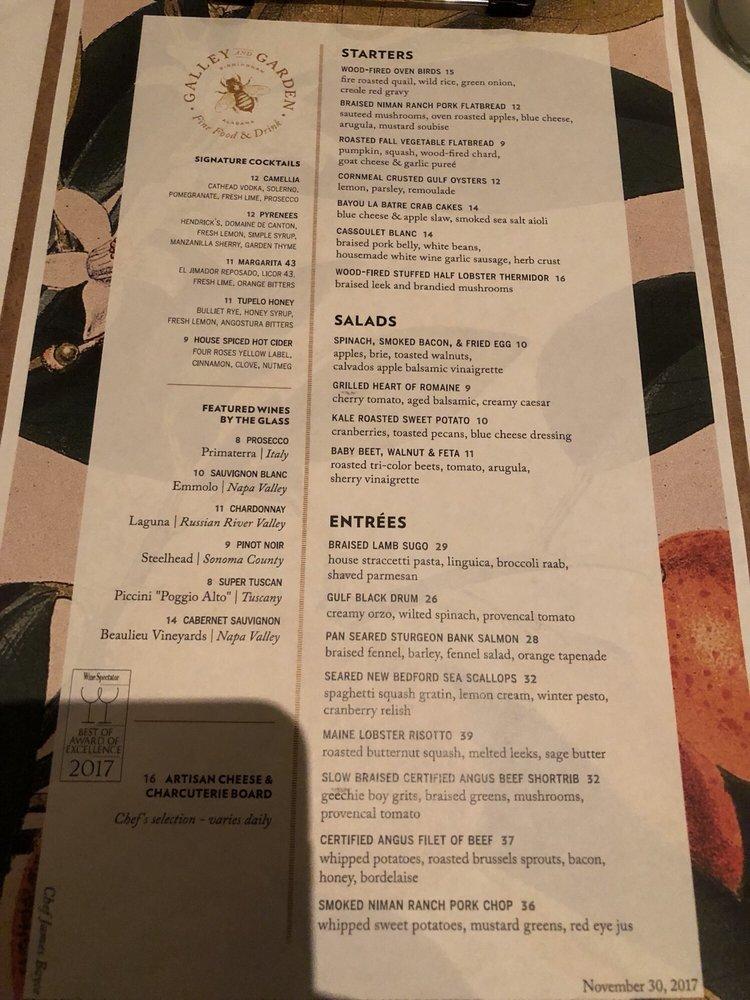 Menu at Galley & Garden restaurant, Birmingham