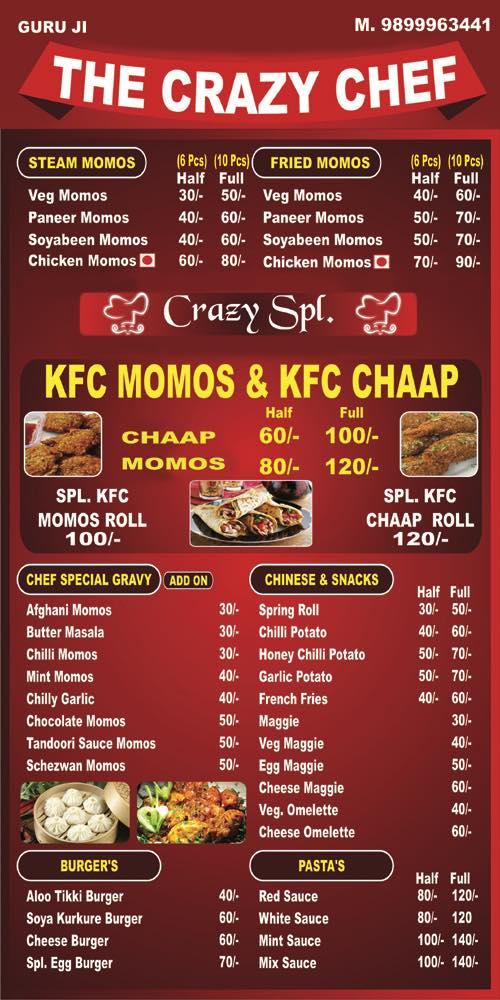 Menu at The Crazy Chef, Delhi