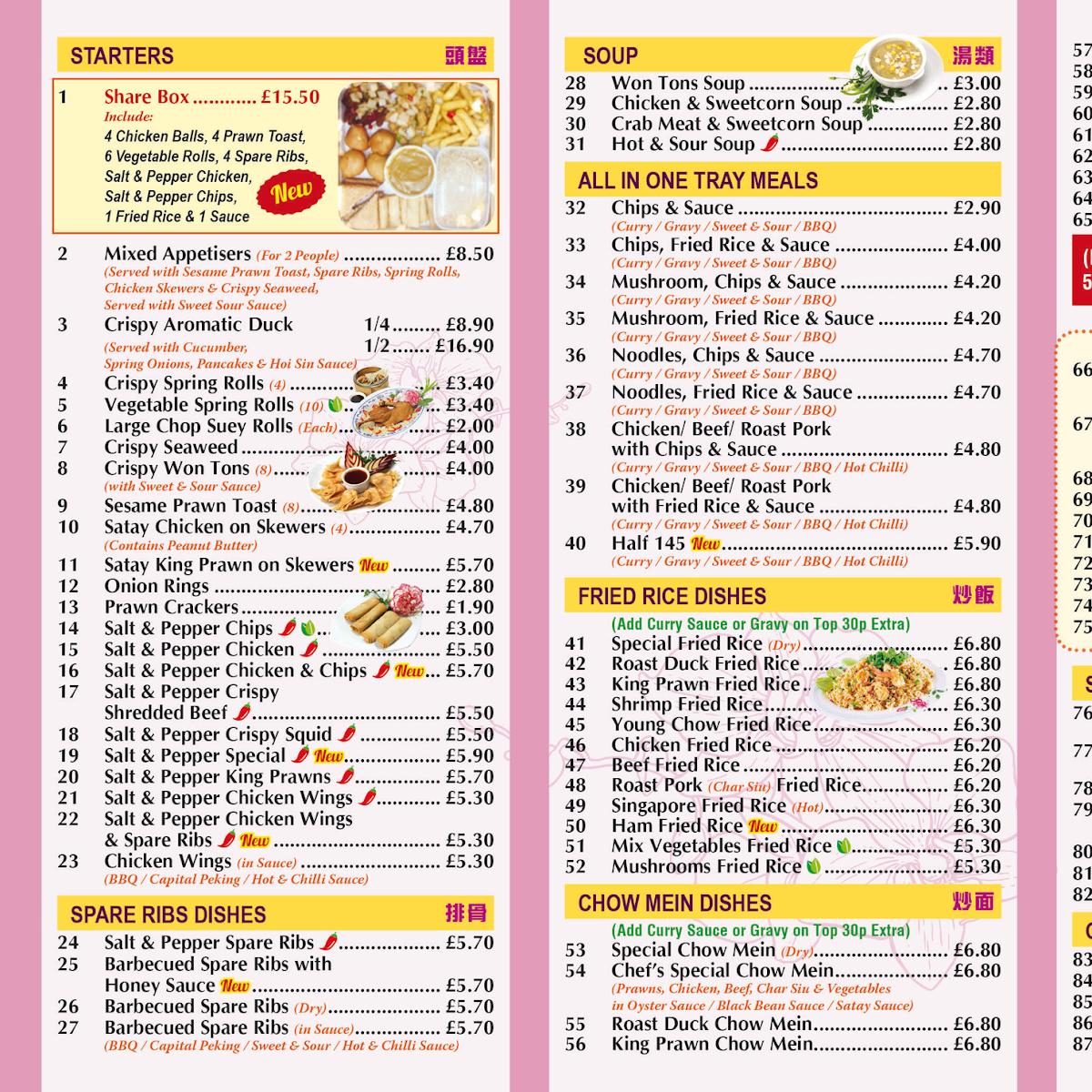 Menu at The Fortune Palace fast food, Crook