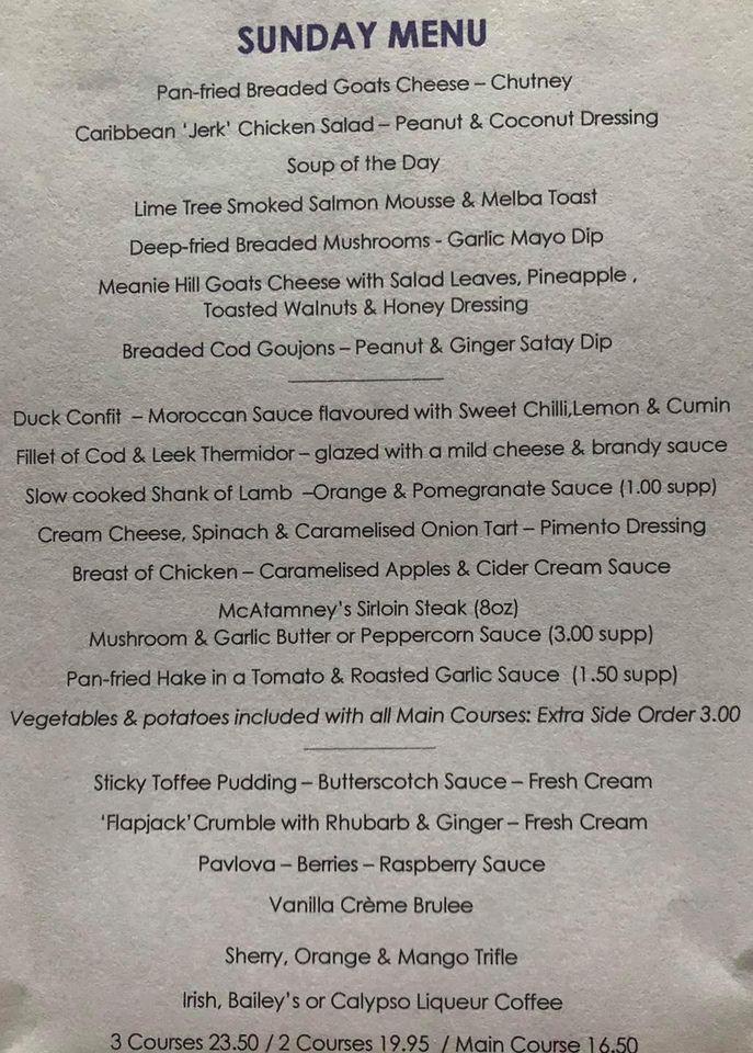 Menu at The Lime Tree Restaurant, Limavady, Limavady