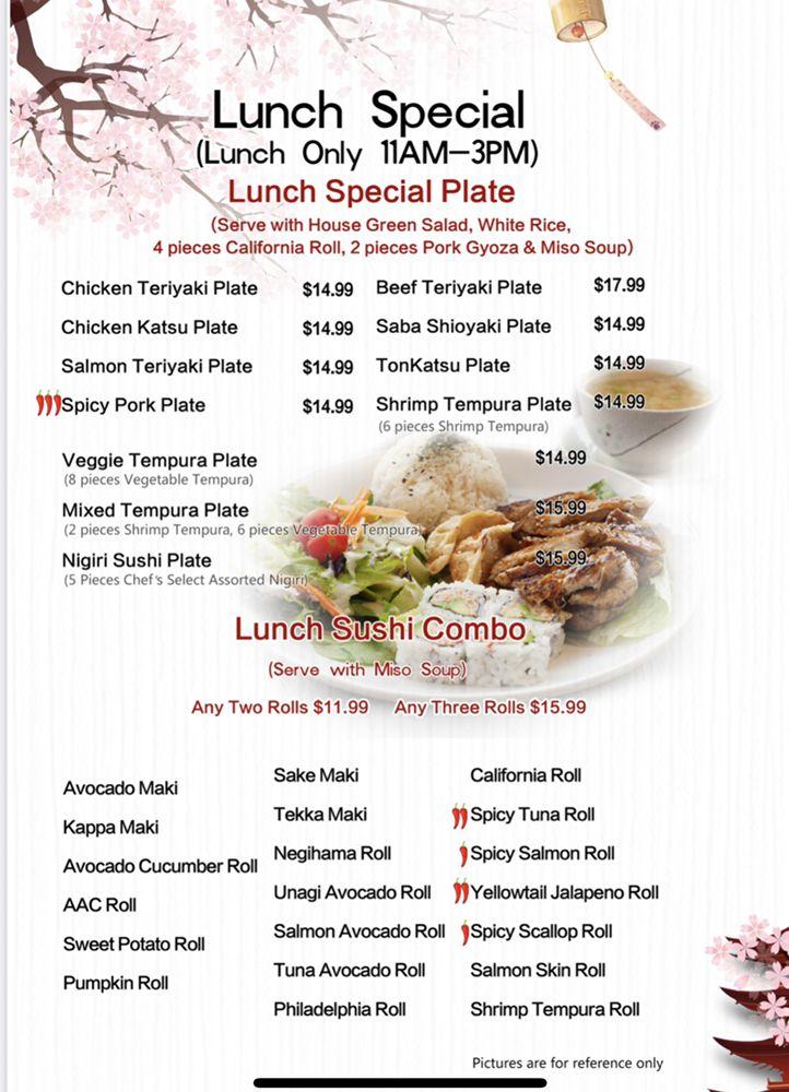 Menu at Yoshi Sushi restaurant, Los Altos