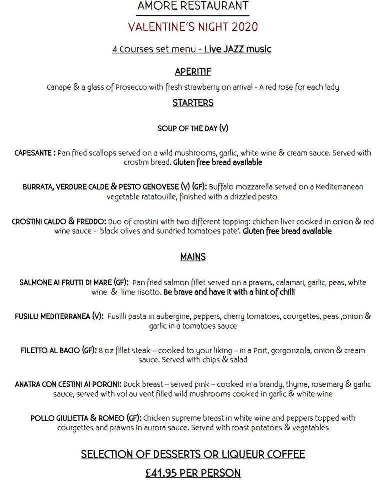 Menu at Amore Restaurant, Melton Mowbray
