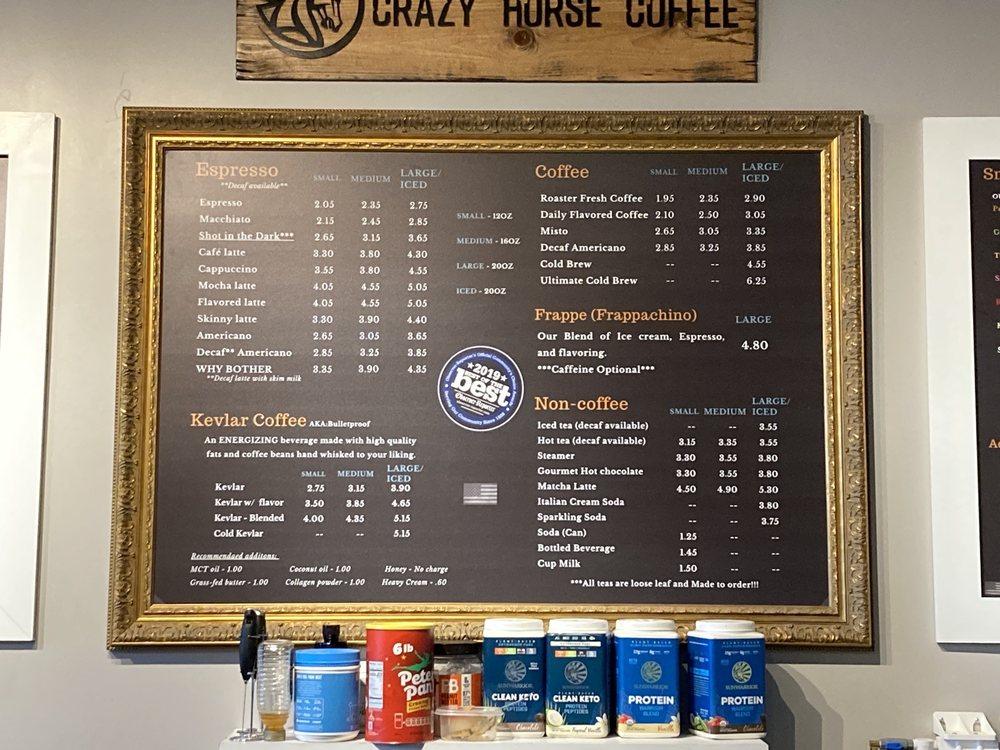Menu at Crazy Horse Coffee restaurant, Washington