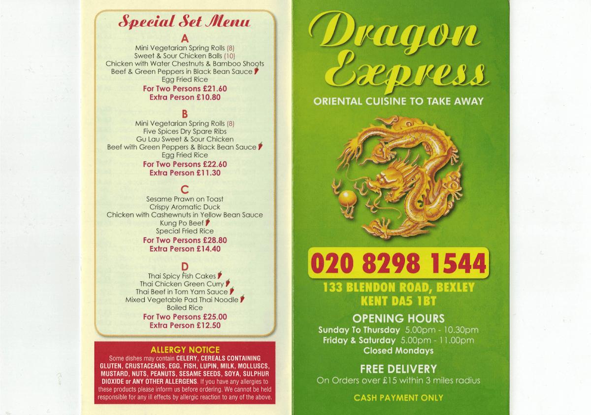 Menu at Dragon Express fast food, Bexley, 133 Blendon Rd