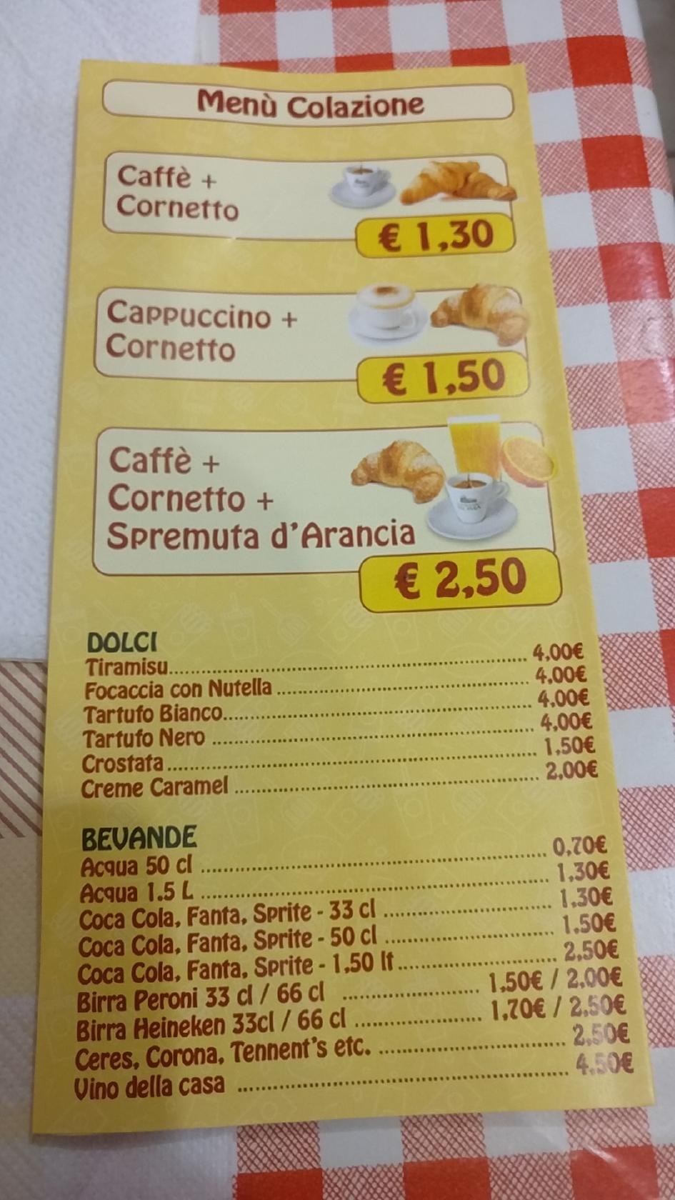 Menu at GLORIA EAT AND DRINK restaurant, Rome