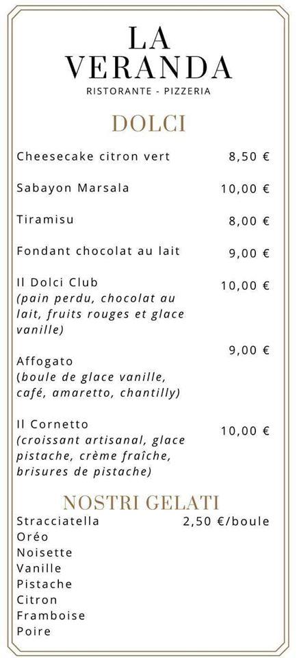 Menu au La Véranda, Charleroi, Rue Jean Jaurès 11