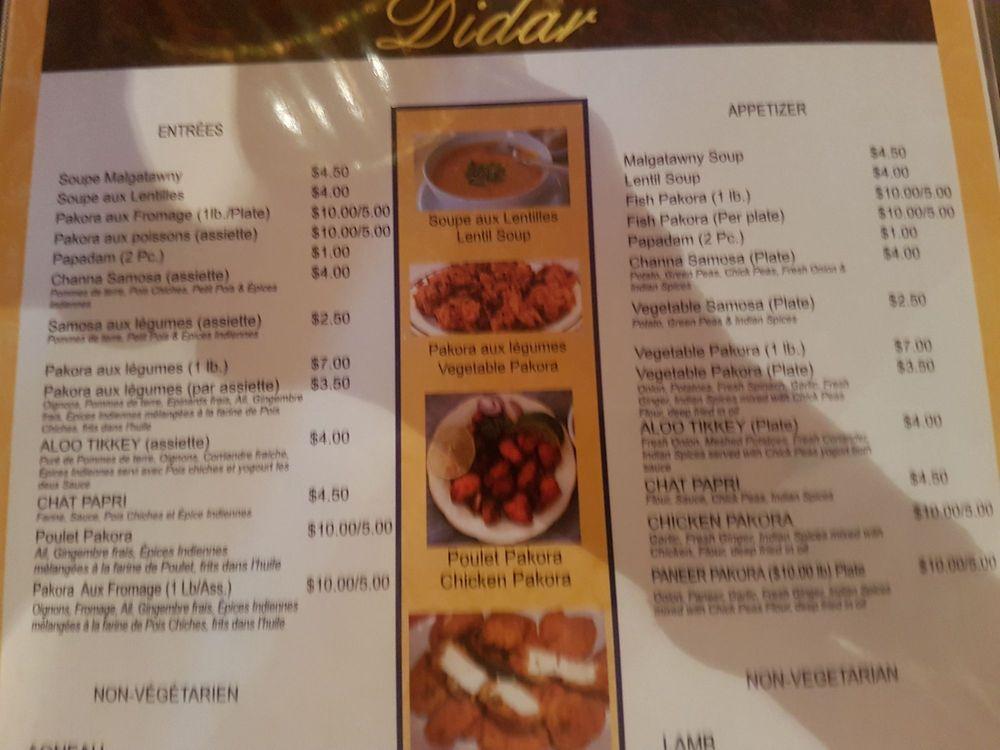 Menu at Restaurant Didar, Montréal