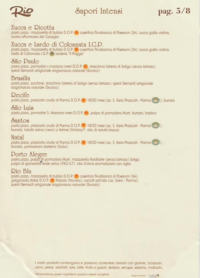 Menu da Ristorante Pizzeria Rio, San Vendemiano