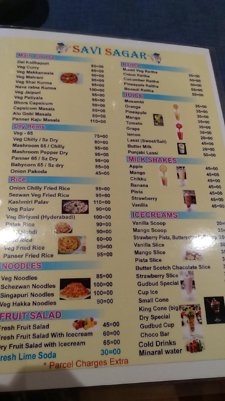 Menu at Savi Sagara Restaurant, Davanagere