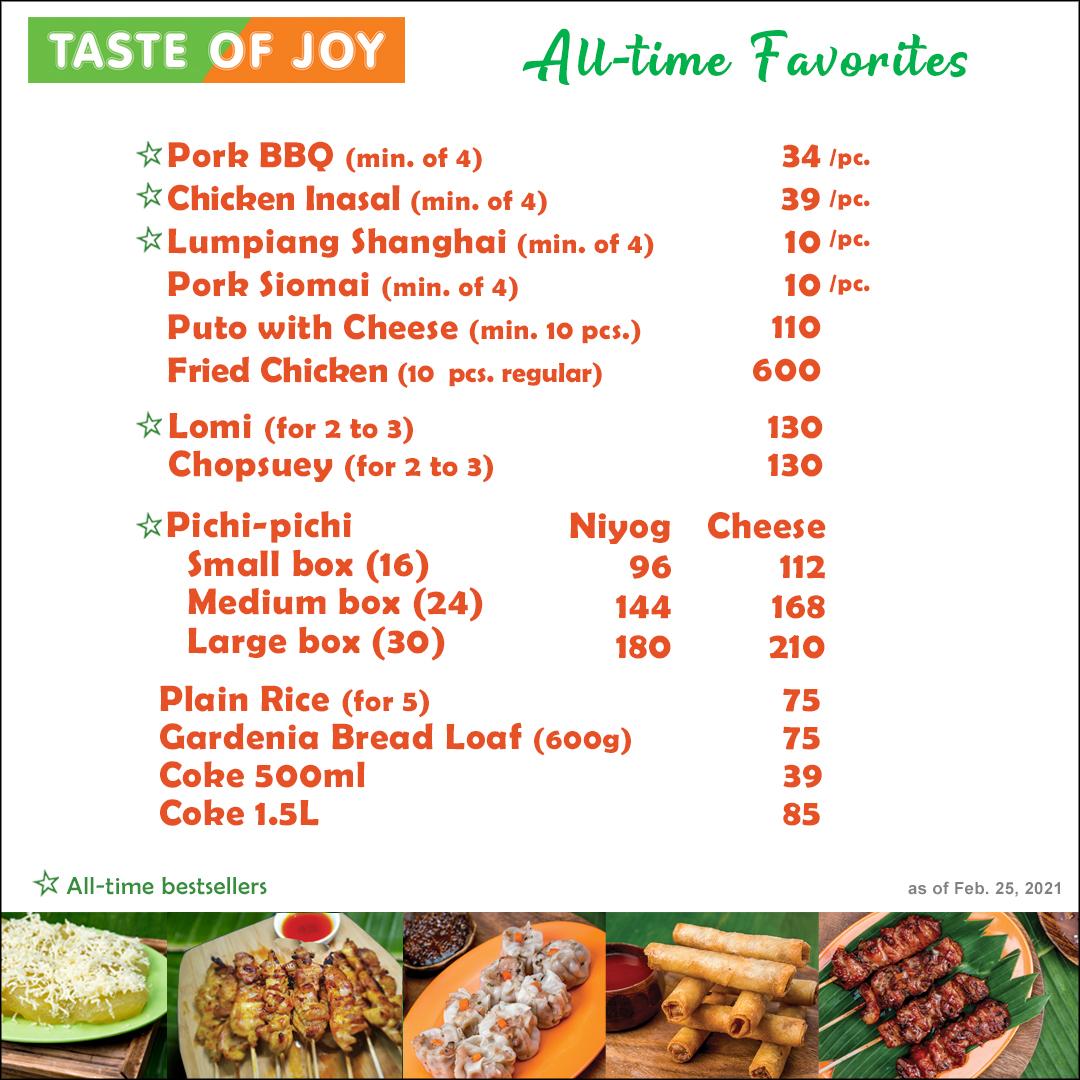Carta del restaurante Taste Of Joy Soldiers, Muntinlupa