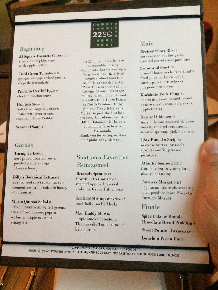 Menu at 22 Square Restaurant & Bar, Savannah