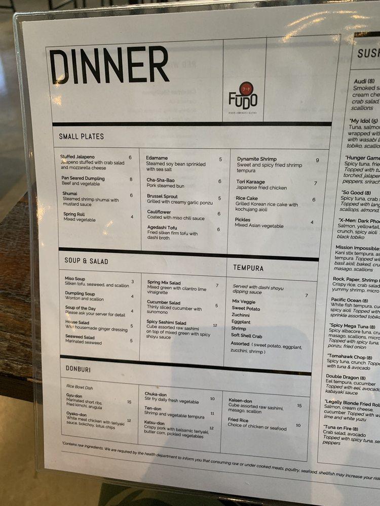 Menu at Fudo restaurant, Chamblee, 5070 Peachtree Blvd A-100