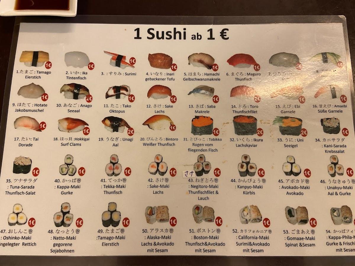 Menu au Japan Sushi Gourmet restaurant, Munich