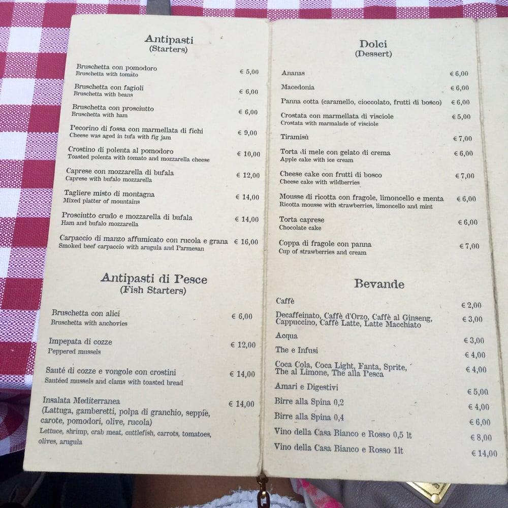 Menu at La Piccola Cuccagna - Ristorante, Rome