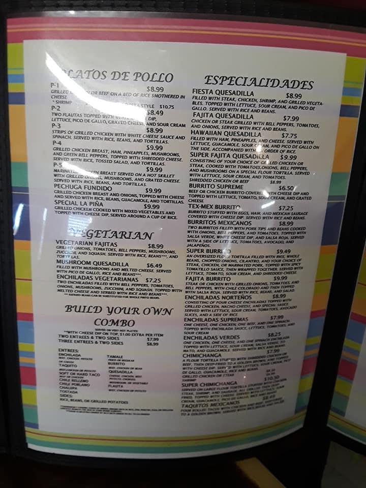 Menu at La Pina Mexican Restaurant, Savannah