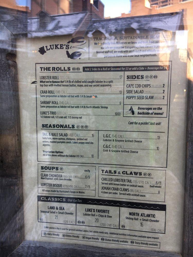 Menu at Luke's Lobster Downtown Crossing restaurant, Boston, 290 ...