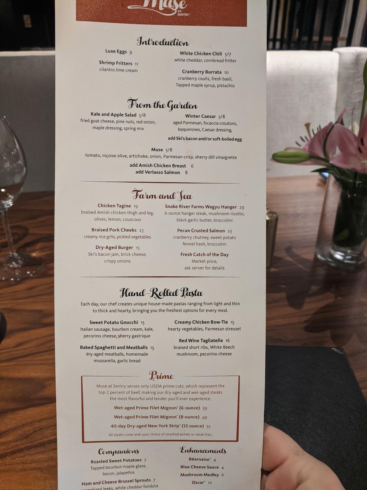 Menu at Muse at Sentry pub & bar, Stevens Point