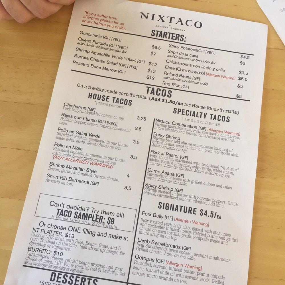 Menu at Nixtaco restaurant, Roseville, Cirby Way #12