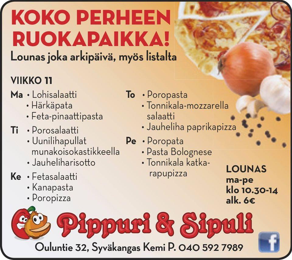 Carta del restaurante Pippuri & Sipuli, Kemi
