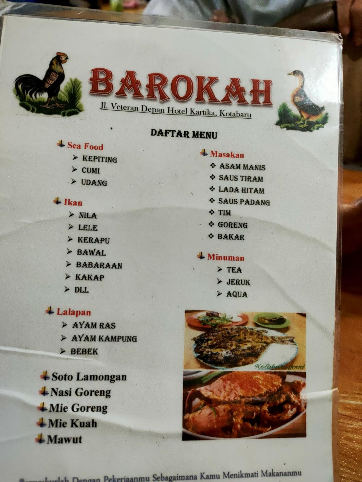 Menu at RM Barokah, Kotabaru Hulu