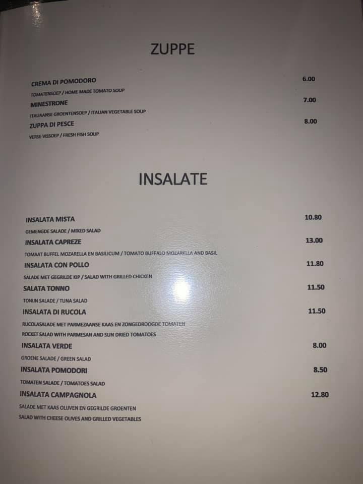 Menu at Sabatino, Antwerp