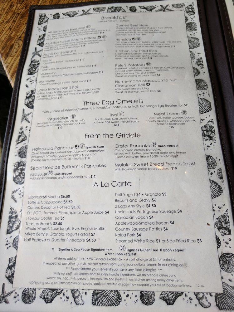 Menu at Sea House Restaurant, Kapalua