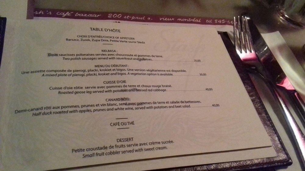 Menu at Stash Café, Montréal
