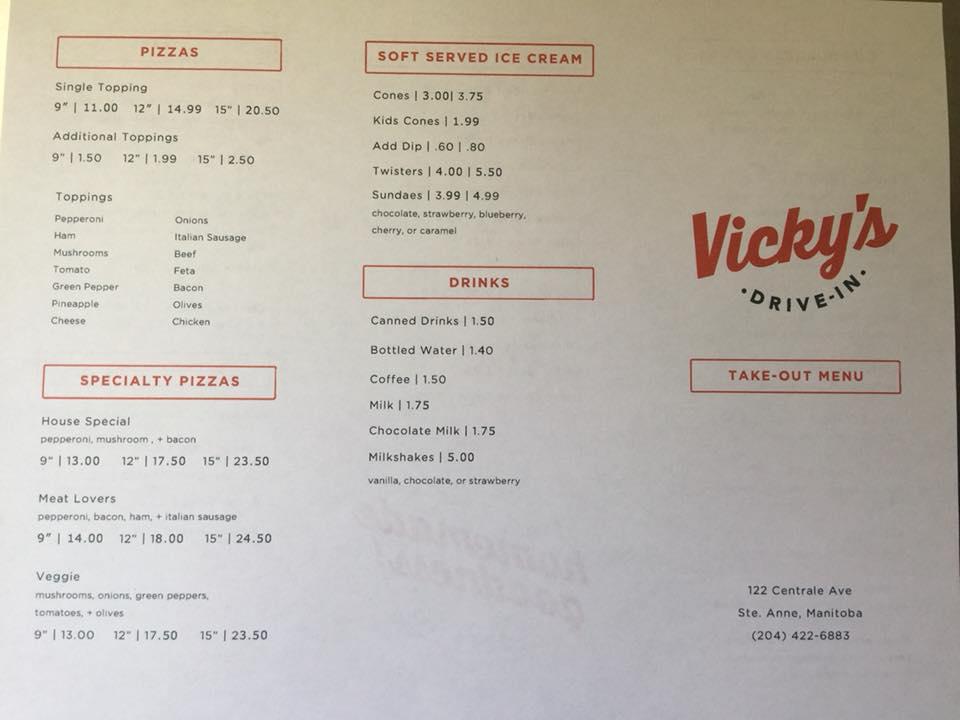 Menu at Vicky's Drive Inn restaurant, Ste. Anne