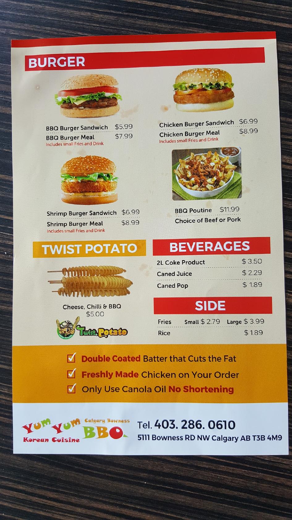 Menu at Yum Yum BBQ & Chicken In Bowness, Calgary, Bowness Rd NW