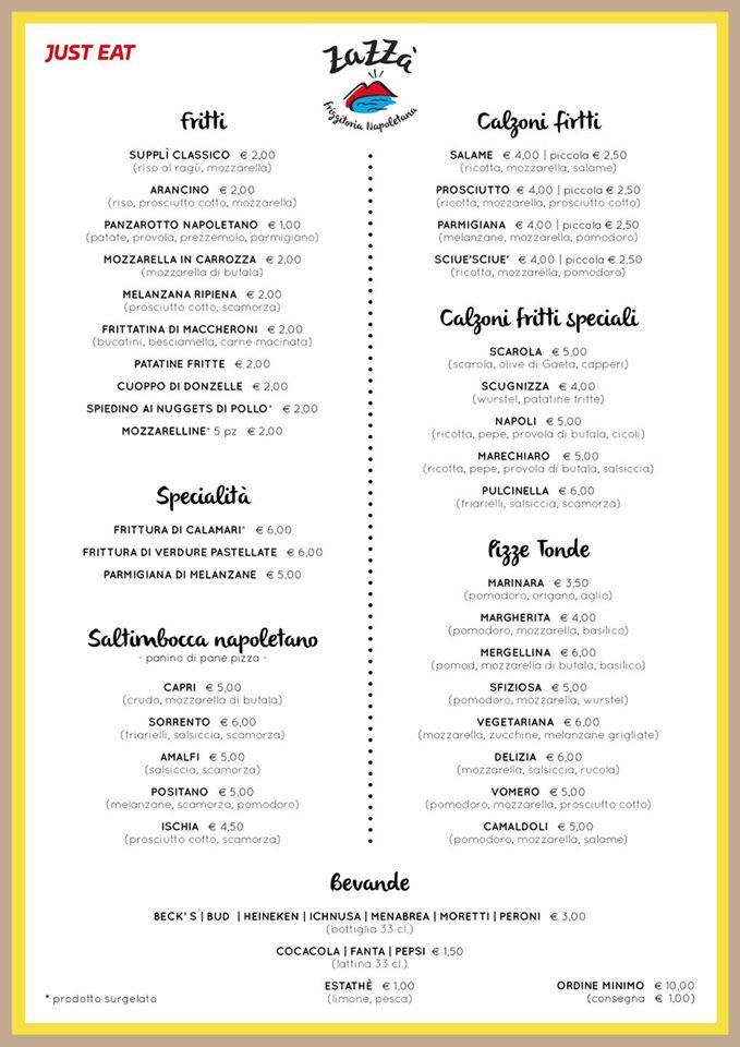 Menu at Zazzà restaurant, Grosseto