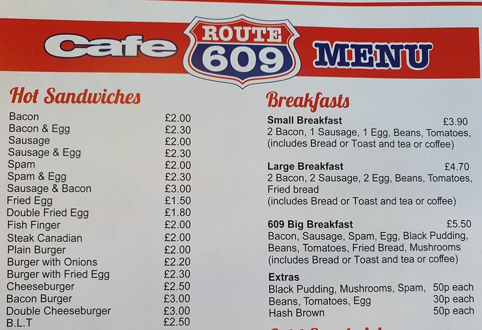Menu at cafe route 609, Bradford