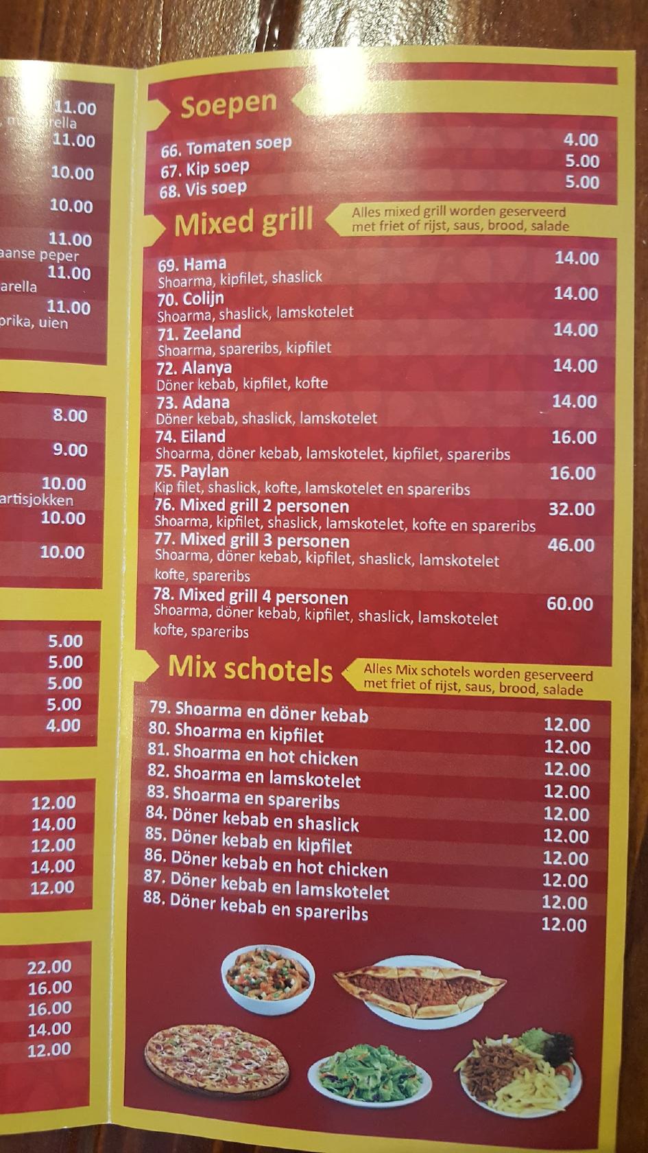 Menu at Eetcafé Hama, Colijnsplaat