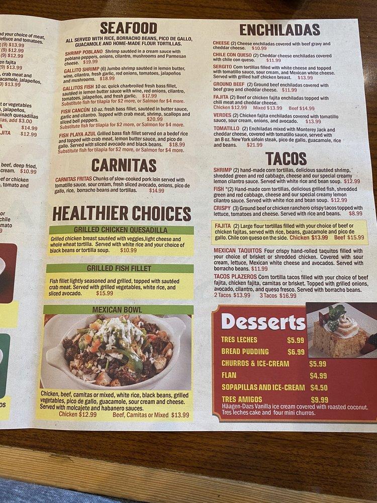 Menu at Los Cucos Mexican Cafe, Waco