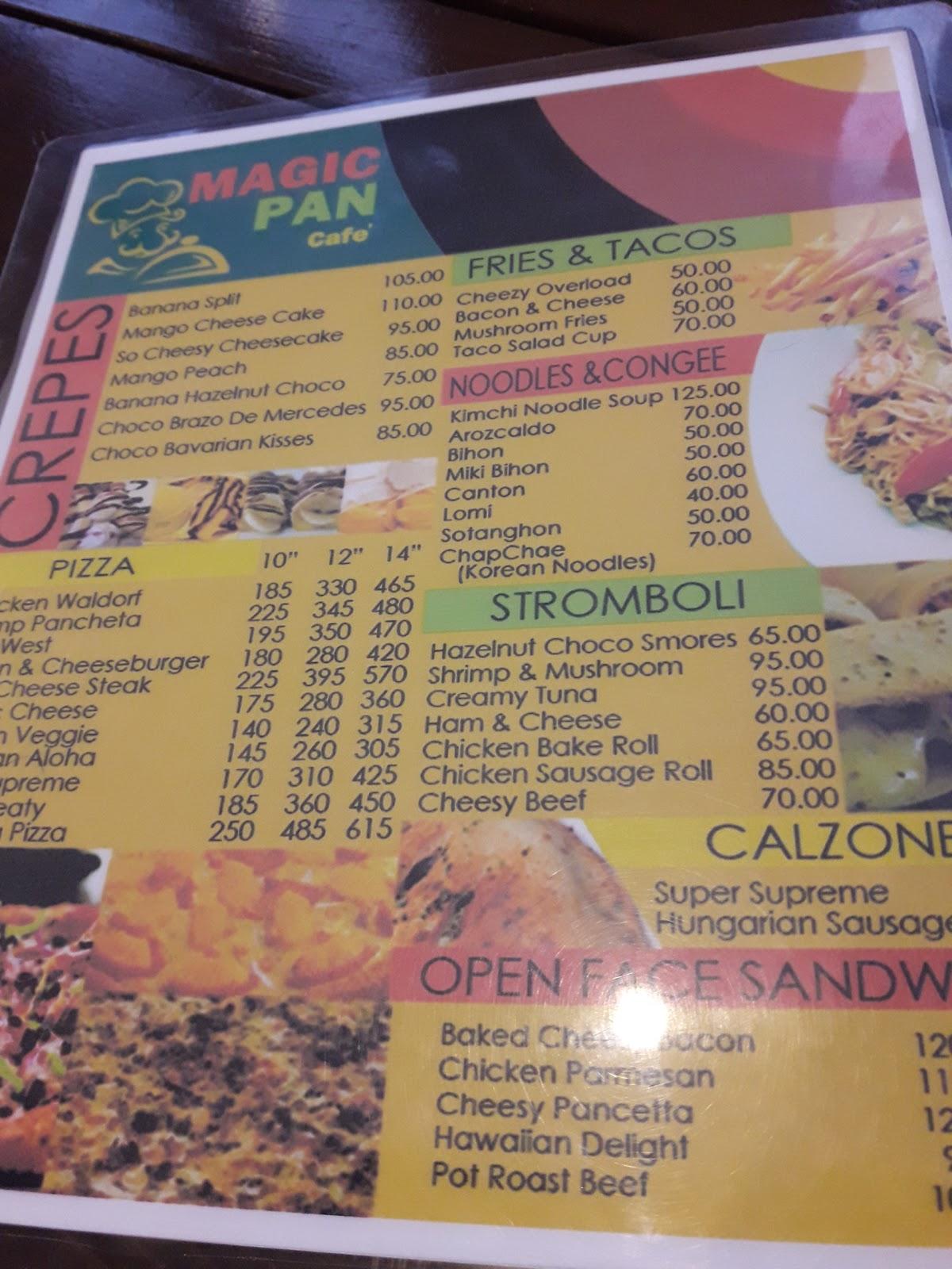 Menu at Magic Pan Cafe, Solano