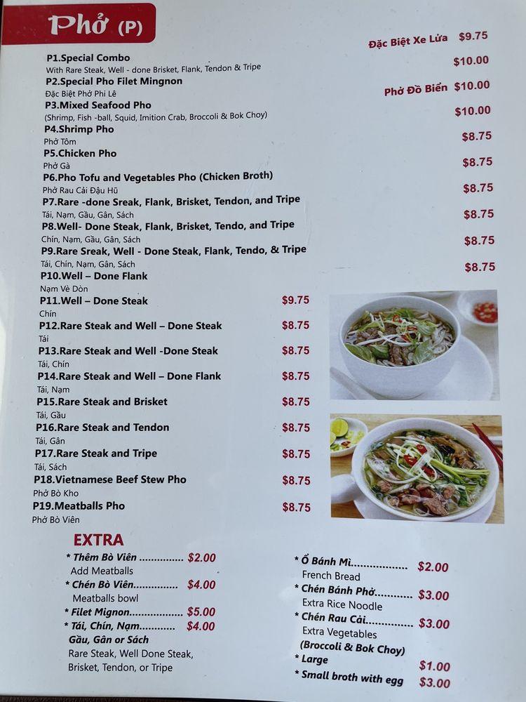 Menu at Pho Tam restaurant, El Cajon