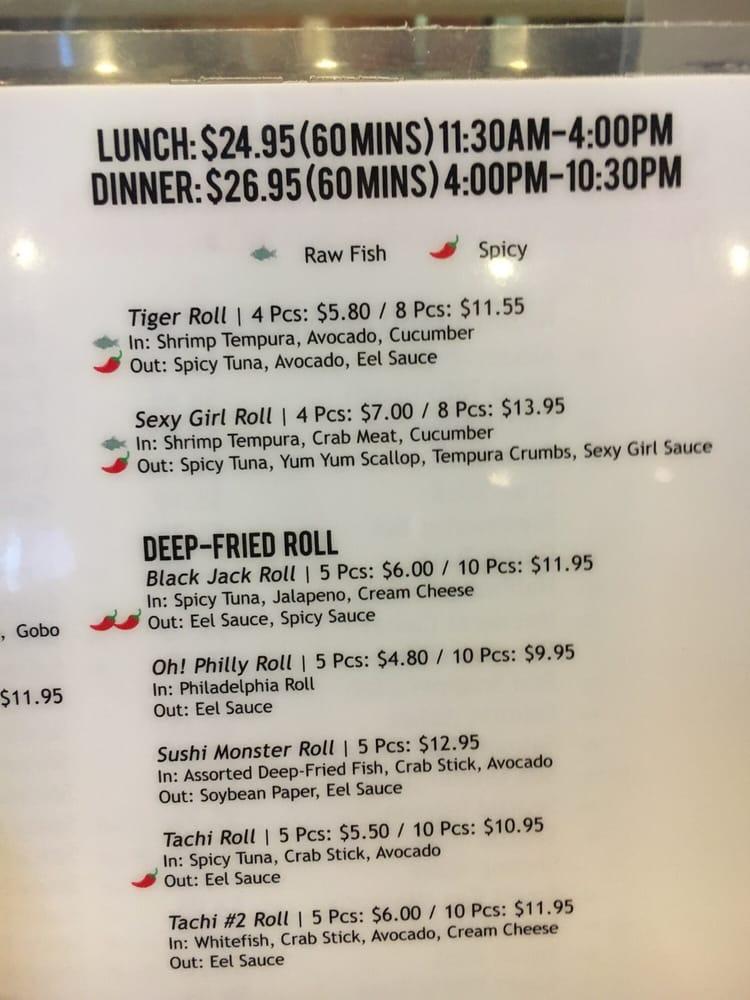 Menu at Sushi Tachi restaurant, North Las Vegas