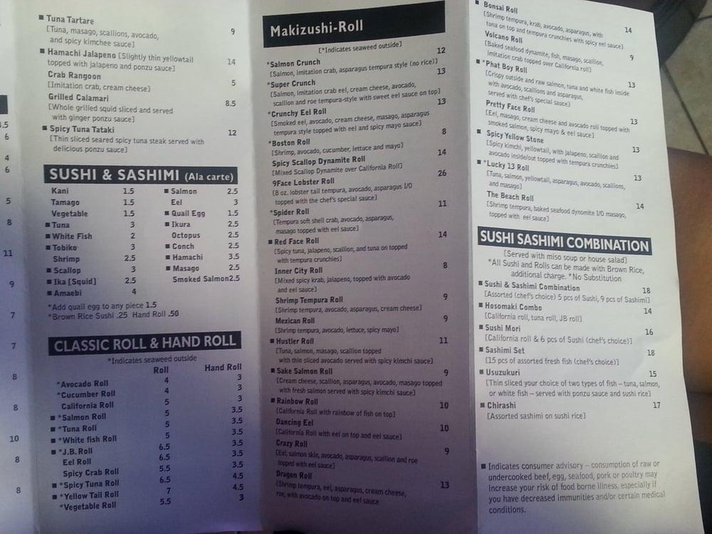 Menu at 9 Face Sushi Cafe, Pompano Beach