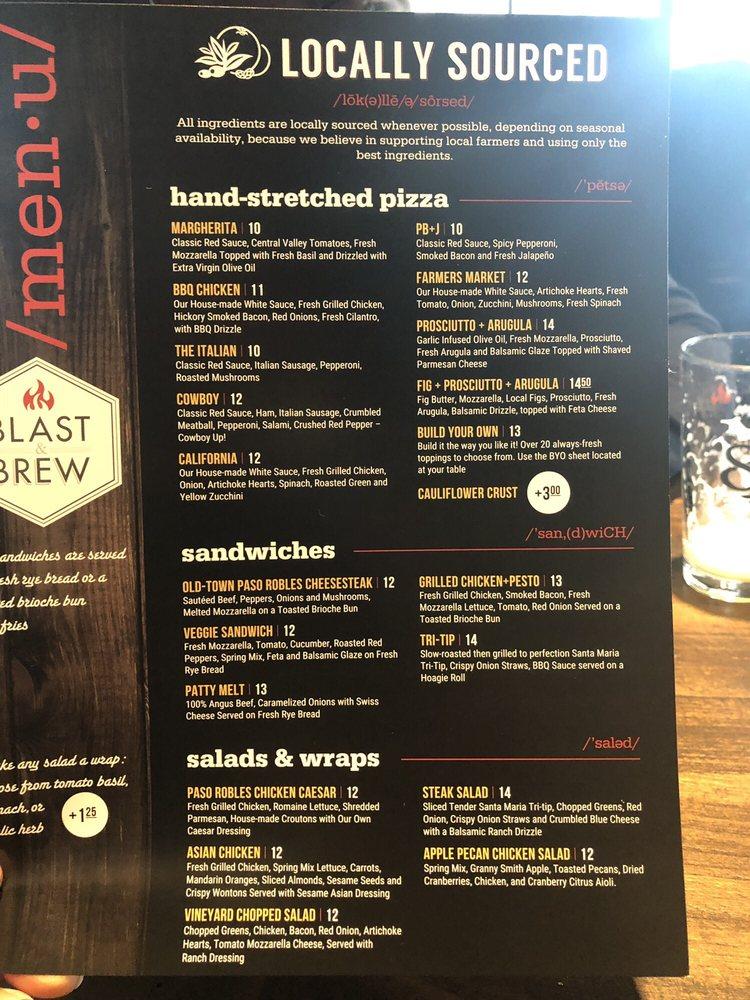 Menu at Blast & Brew Paso Robles pizzeria, Paso Robles