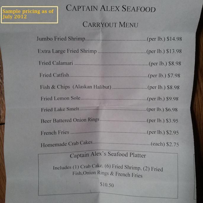 Menu at Captain Alex Seafood restaurant, Niles, N Milwaukee Ave