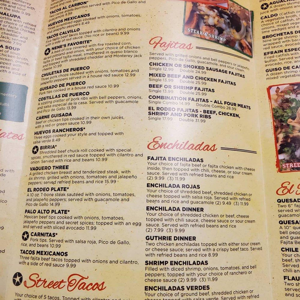 Menu at El Rodeo restaurant, Guthrie