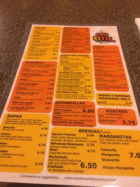 Menu at El Tiz Tizoncito Forest restaurant, Dallas, Forest Ln #100