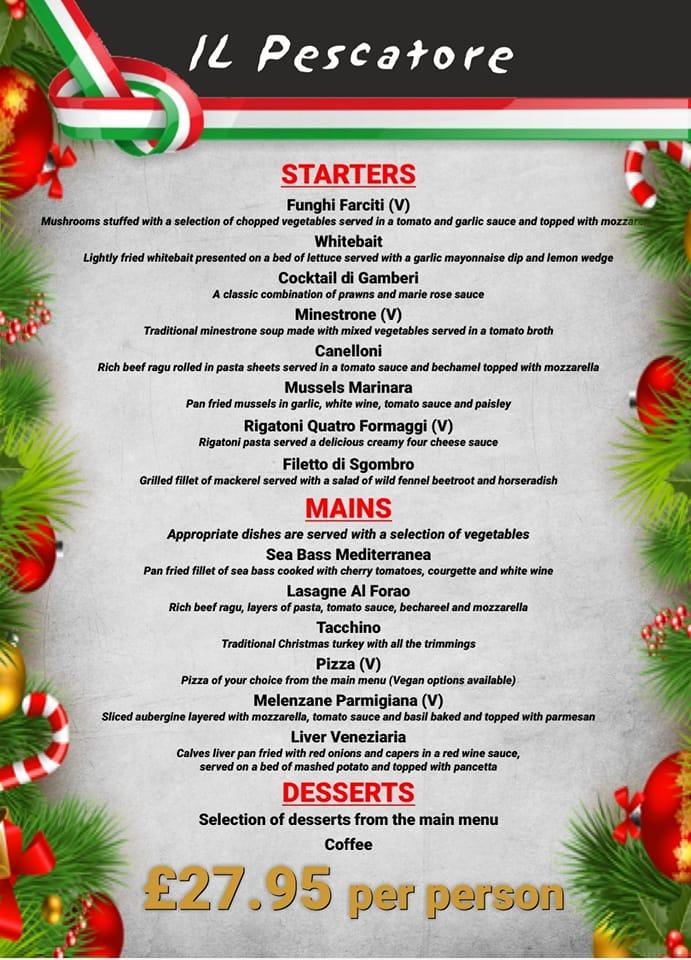 Menu at Il Pescatore restaurant, Southend-on-Sea