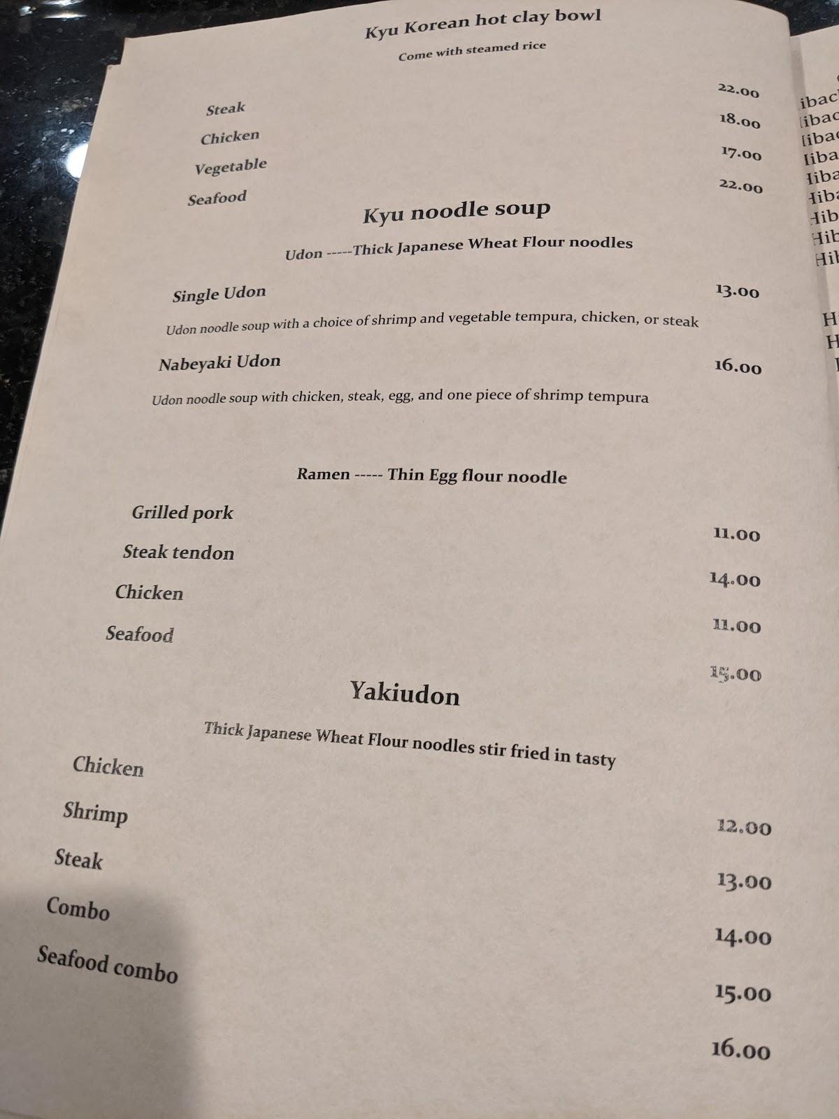 Menu at Kyu Sushi Asian Kitchen restaurant, The Woodlands
