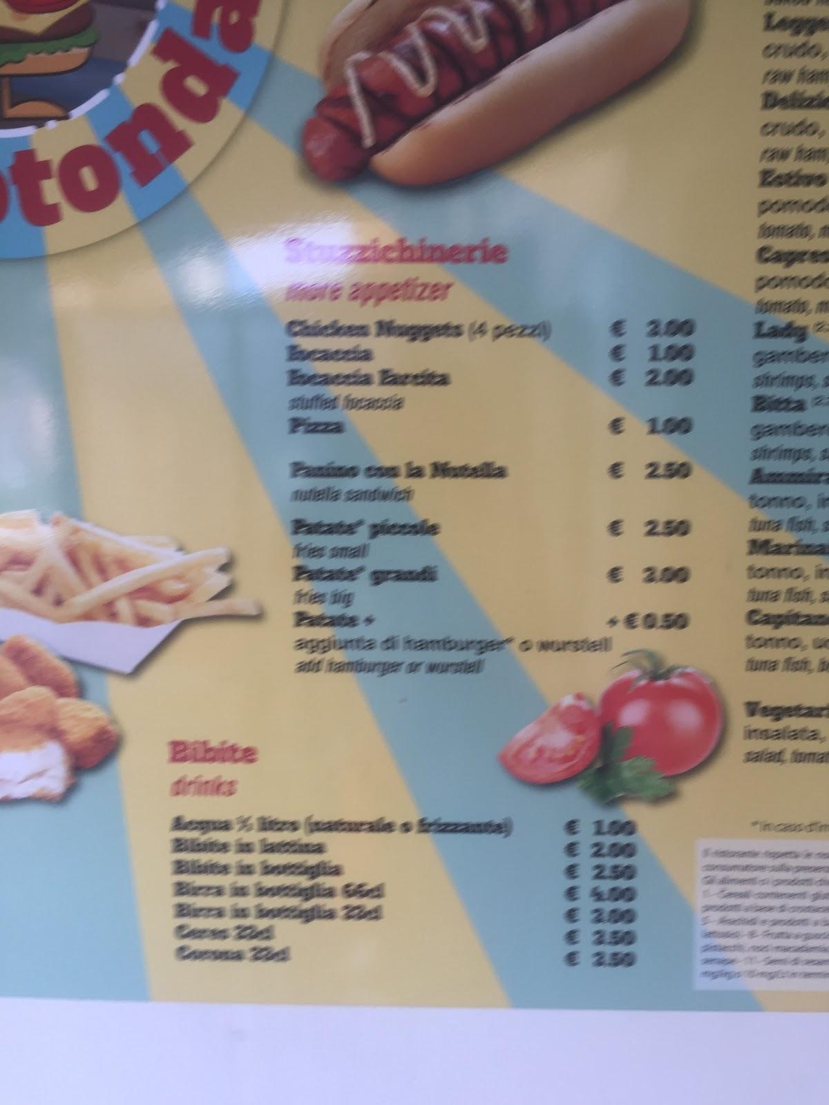 Menu at La Rotonda, Imperia