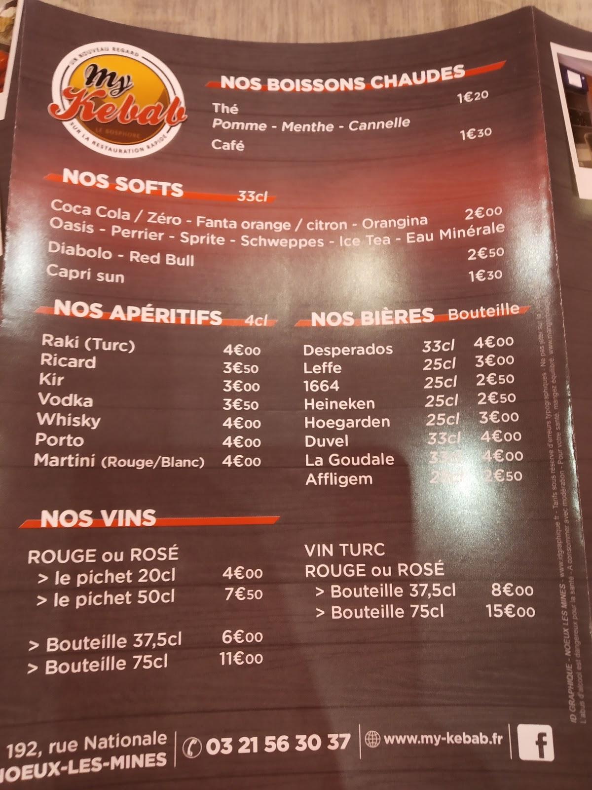 Menu at My kebab Noeux restaurant, Nœux-les-Mines, 192 Rue nationale