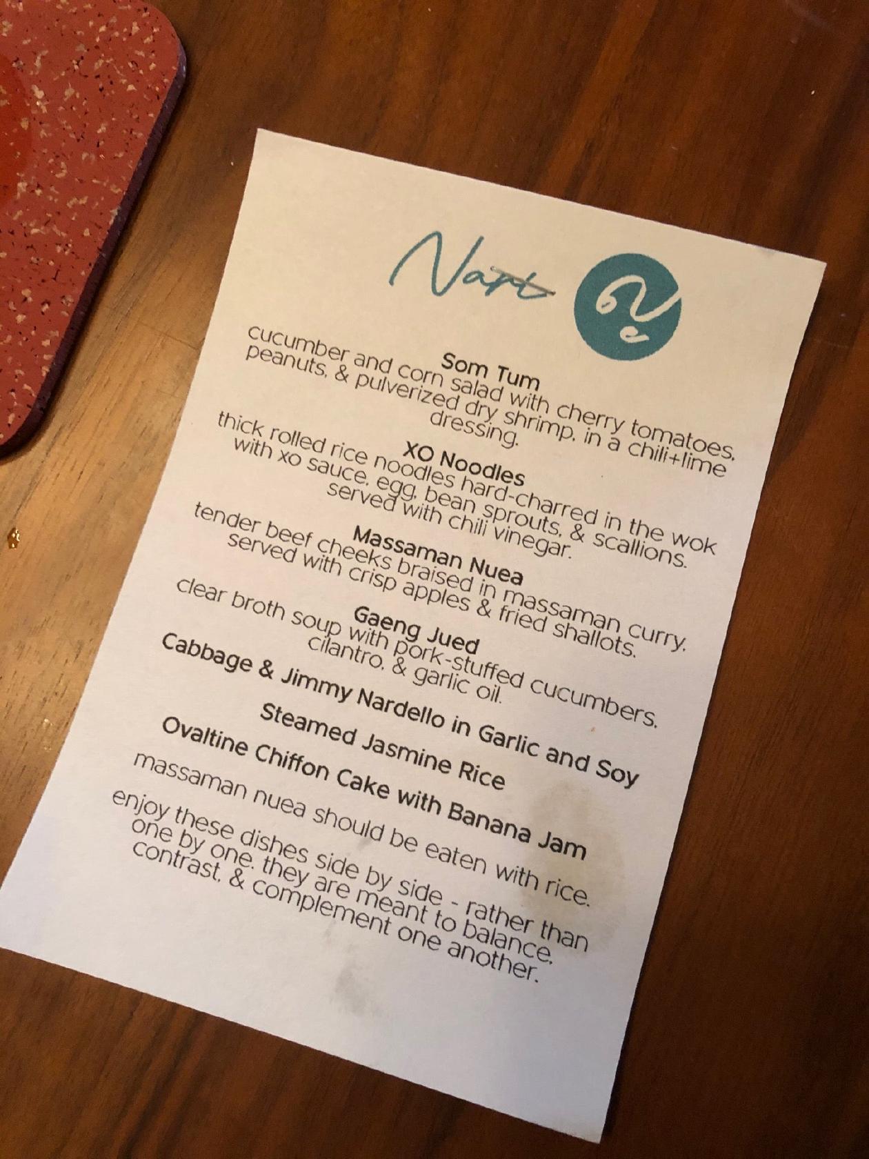Menu at Nari pub & bar, San Francisco