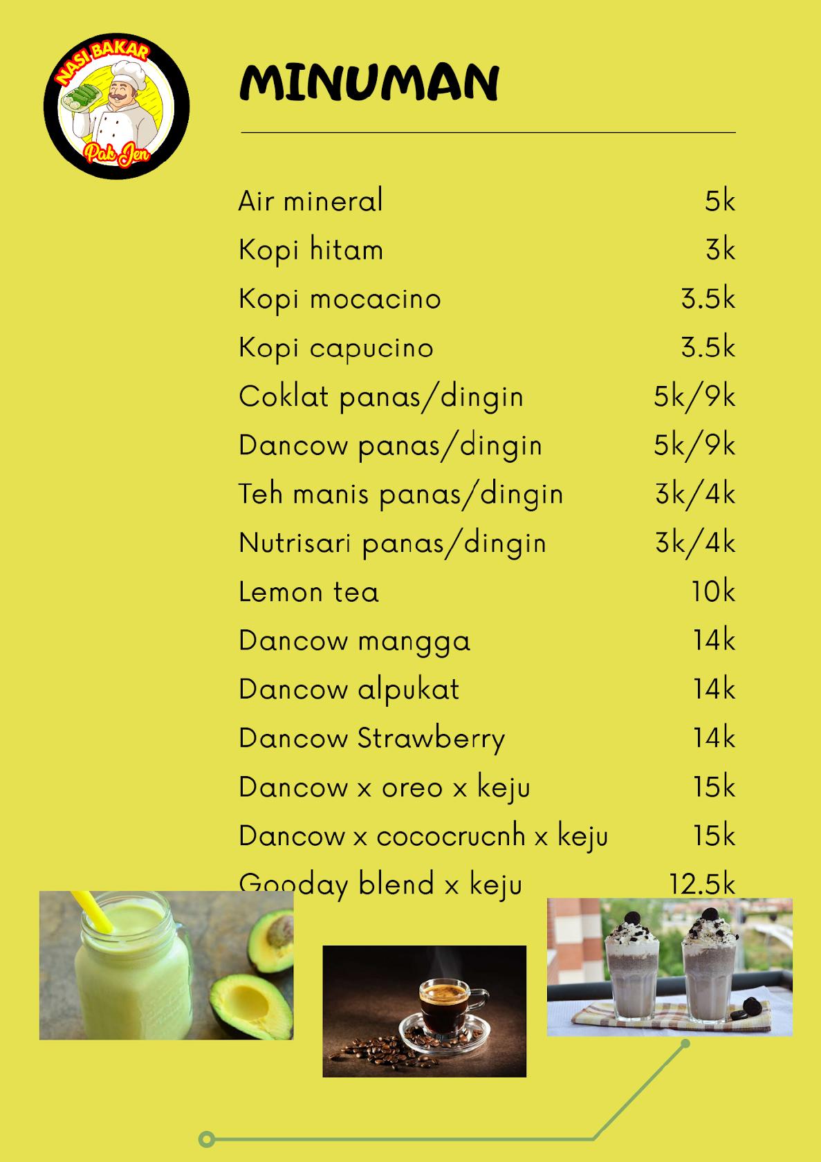 Carta del restaurante Nasi Bakar Pak Jen, Kuningan